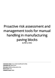 Proactive risk assessment and management tools for manual handling in manufacturing paving ...